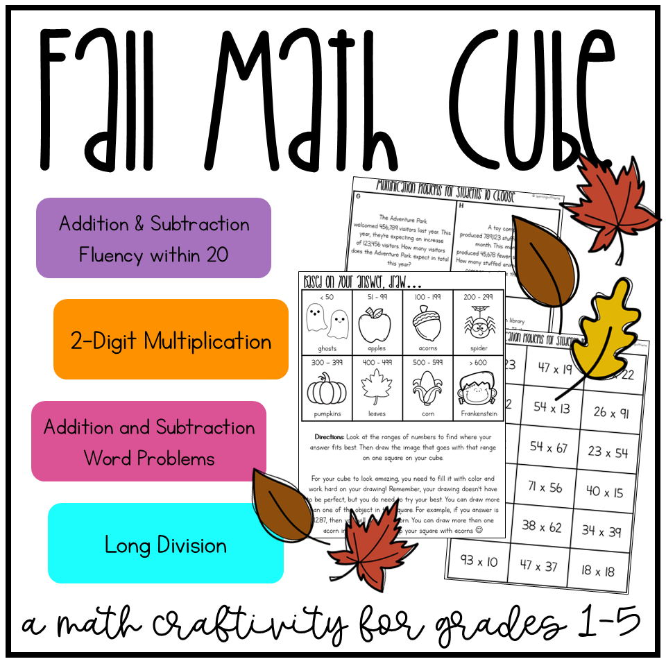 Fall Math Cube Computation Craftivity – Learning With Lexie
